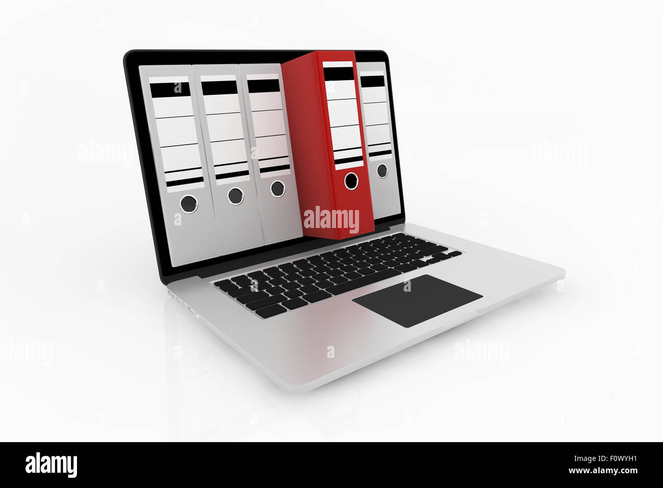Office file binders inside the screen of laptop - database storage ...