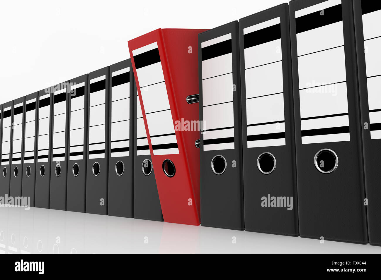 Red folder standing out from a lot of black folders - database storage ...