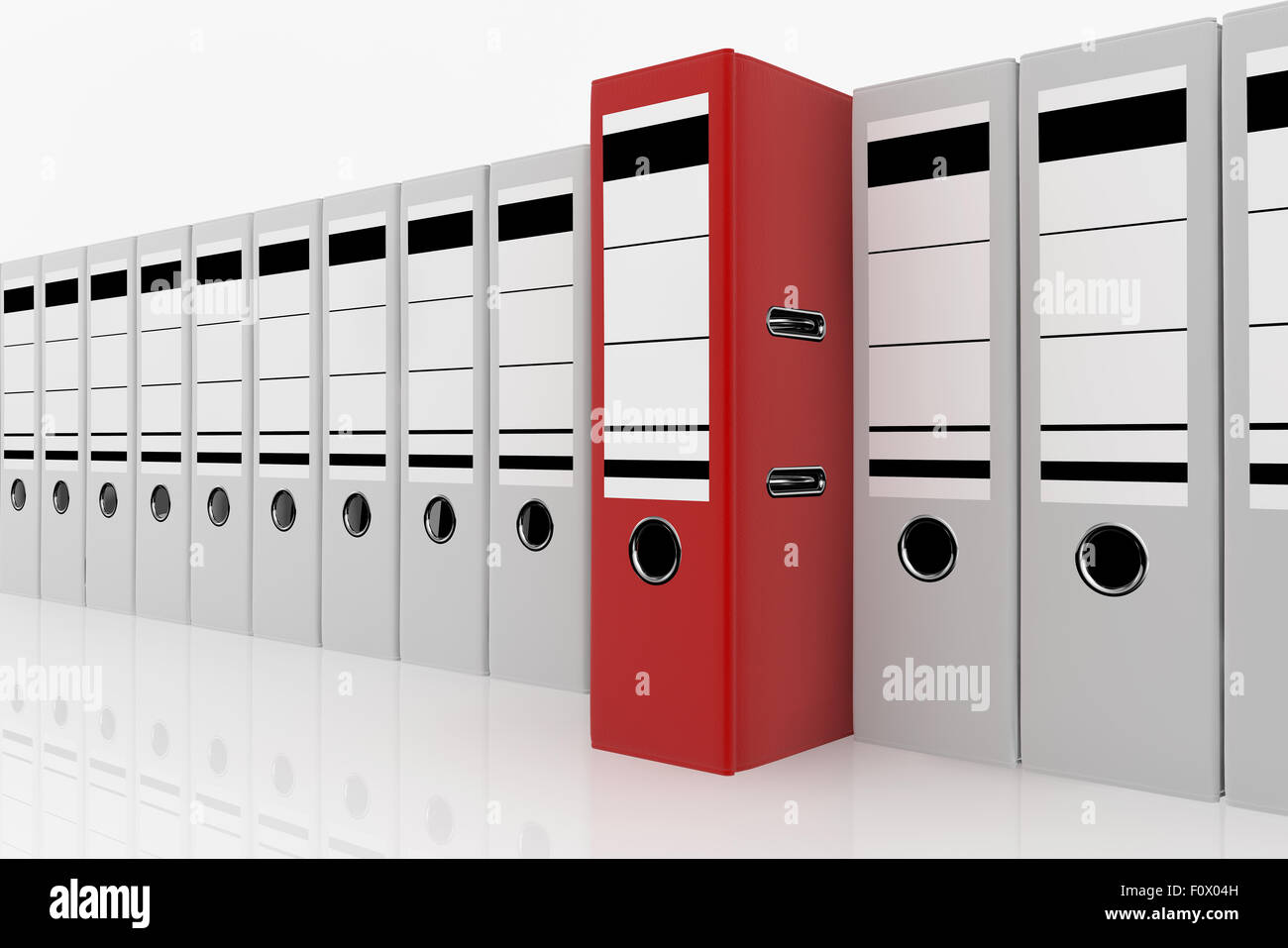 Red folder standing out from a lot of white folders - database storage ...