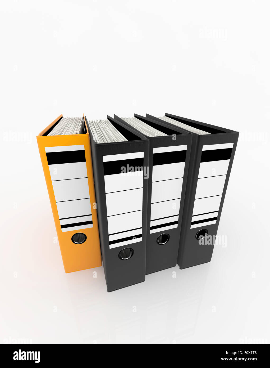 Yellow folder standing out from black folders arrange on white ...