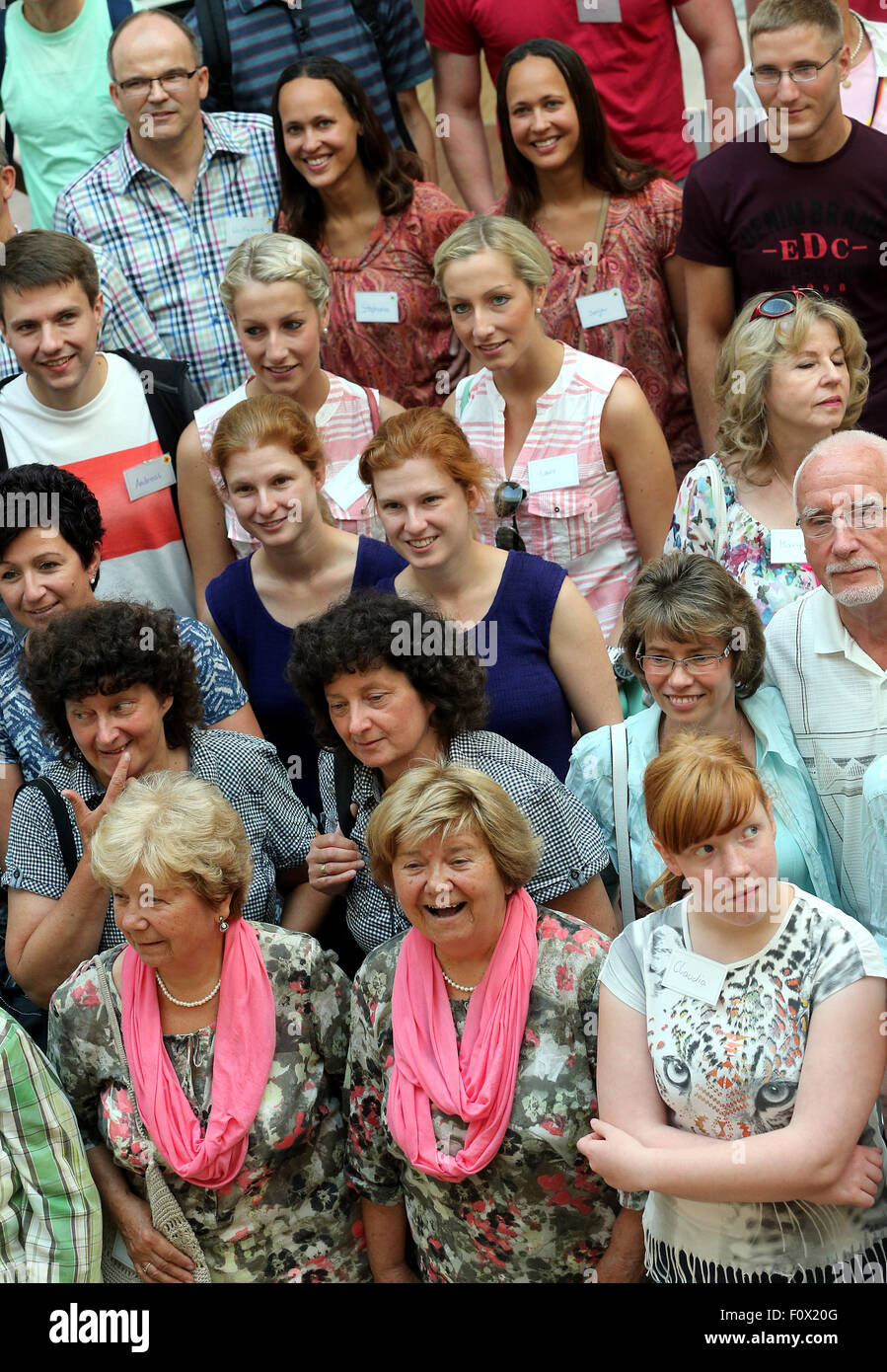 Berlin, Germany. 22nd Aug, 2015. Twins pose for a group picture during ...