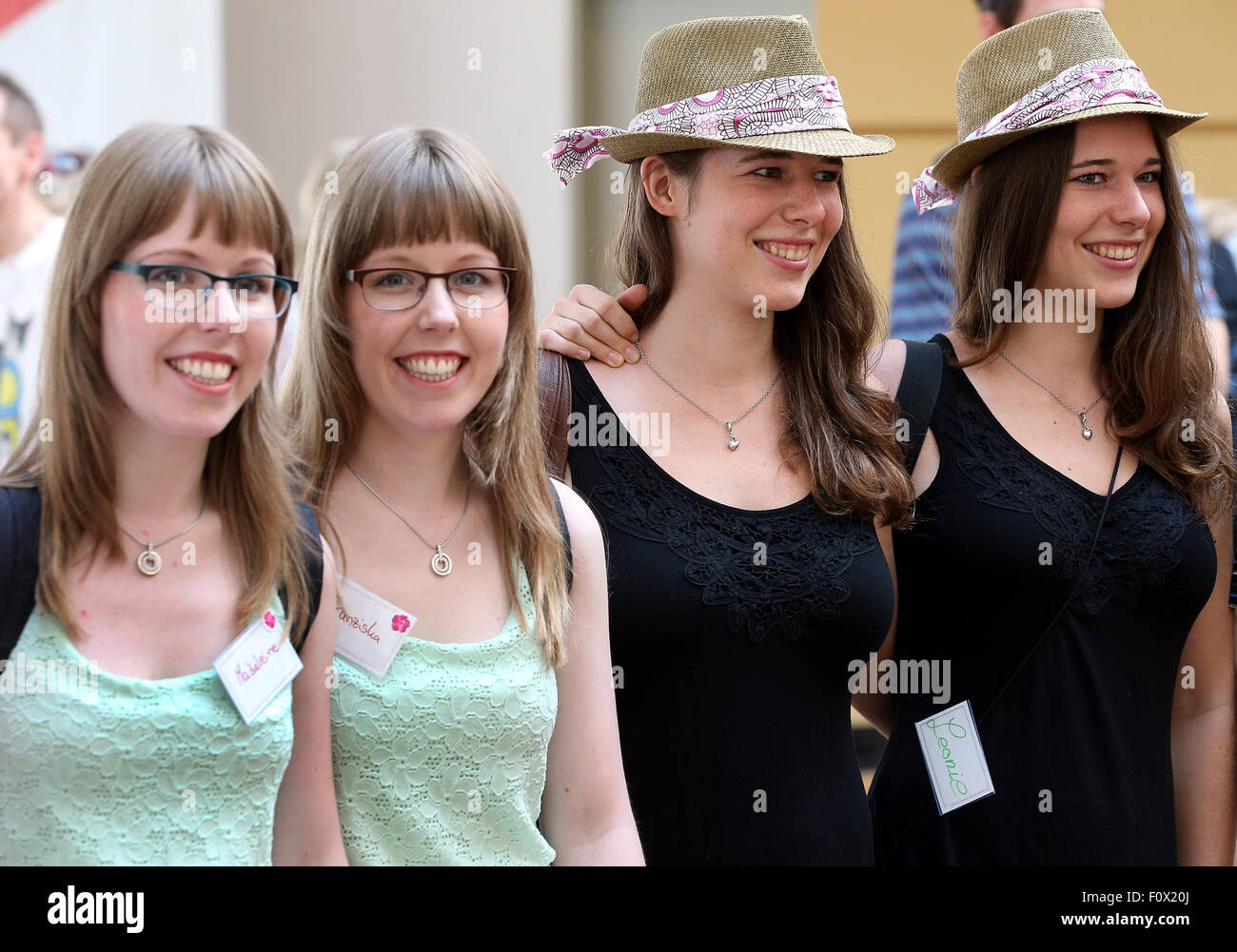 Berlin, Germany. 22nd Aug, 2015. Twins pose for group pictures during ...