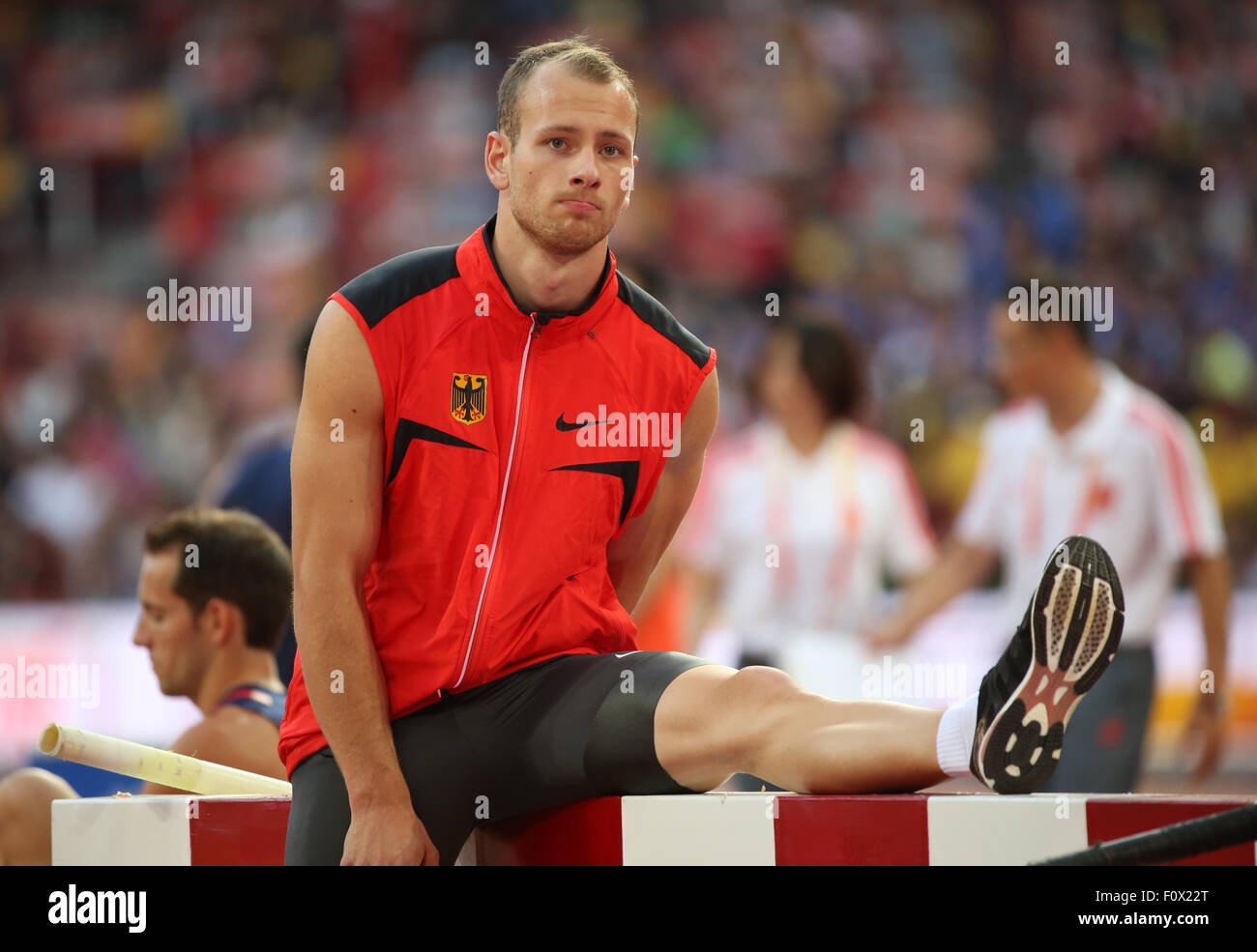 Beijing, China. 22nd Aug, 2015. Germany's Carlo Paech stretches next to ...