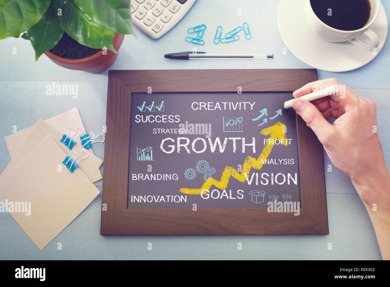 Growth, success, creativity, vision and profit concepts being drawn on ...