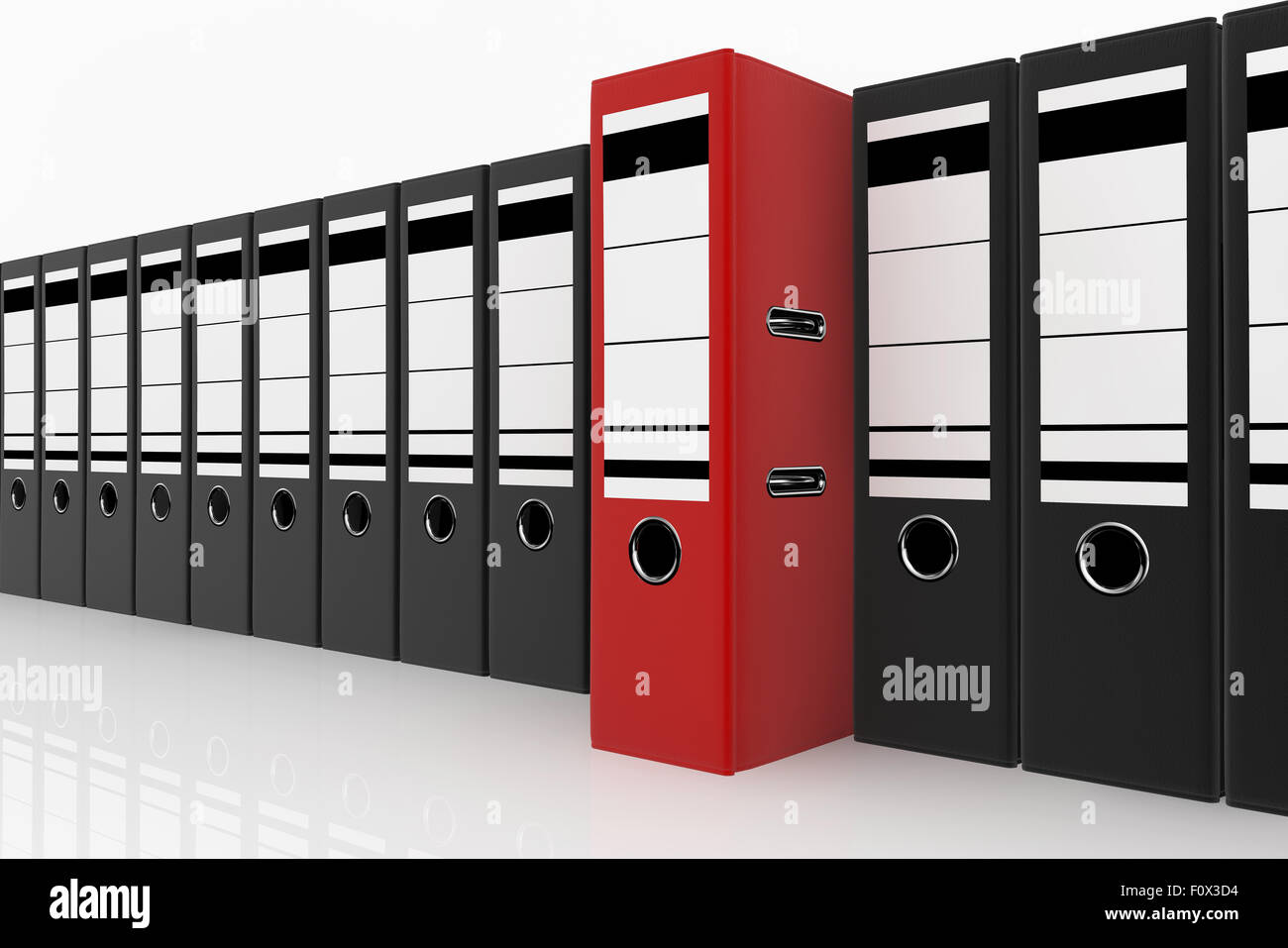 Red folder standing out from a lot of black folders - database storage ...