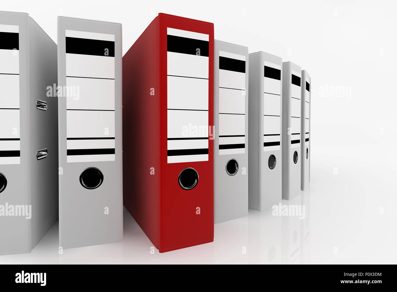 Red folder standing out from a lot of white folders - database storage ...