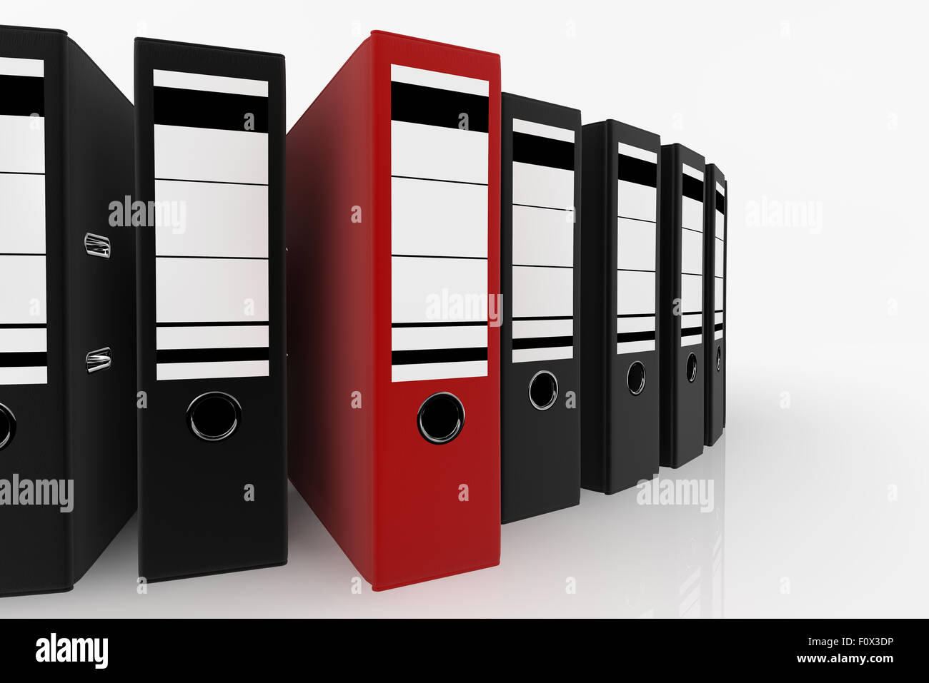 Red folder standing out from a lot of black folders - database storage ...