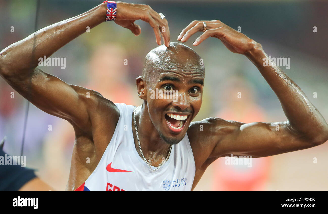 Beijing, China. 22nd Aug, 2015. Britain's Mohamed Farah celebrates ...