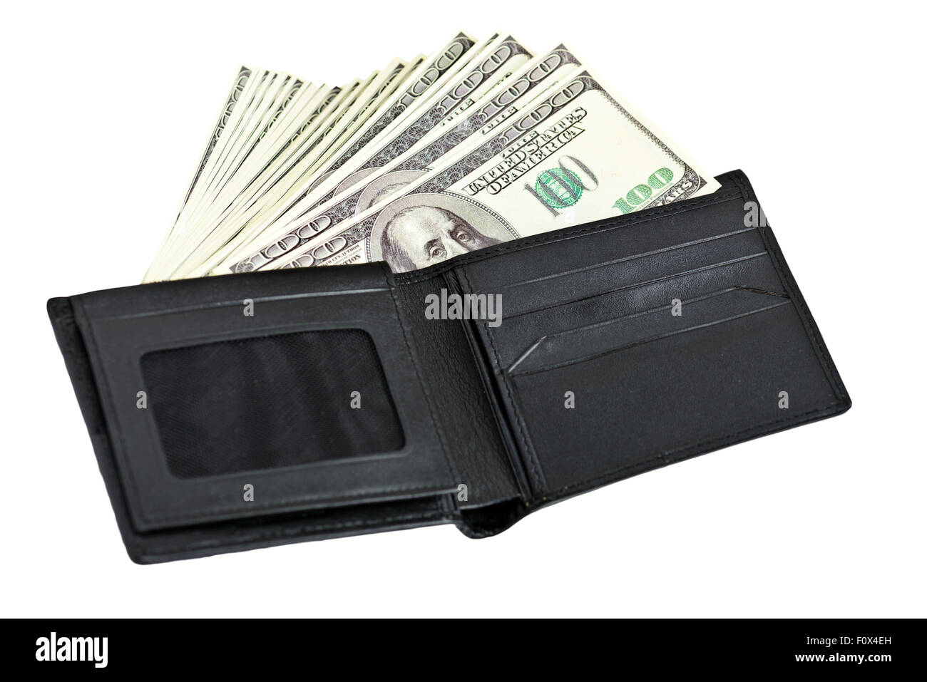 Money in leather purse isolated on white background Stock Photo - Alamy