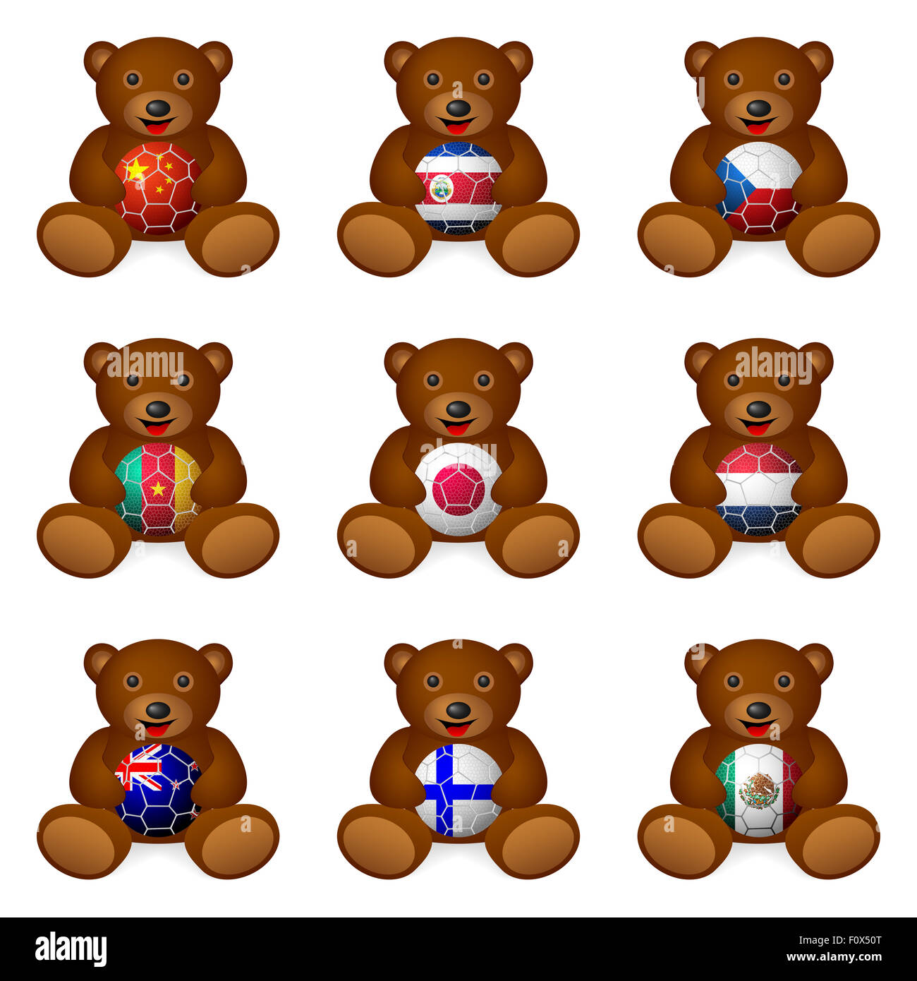 Bear with soccer ball flag on a white background Stock Photo - Alamy