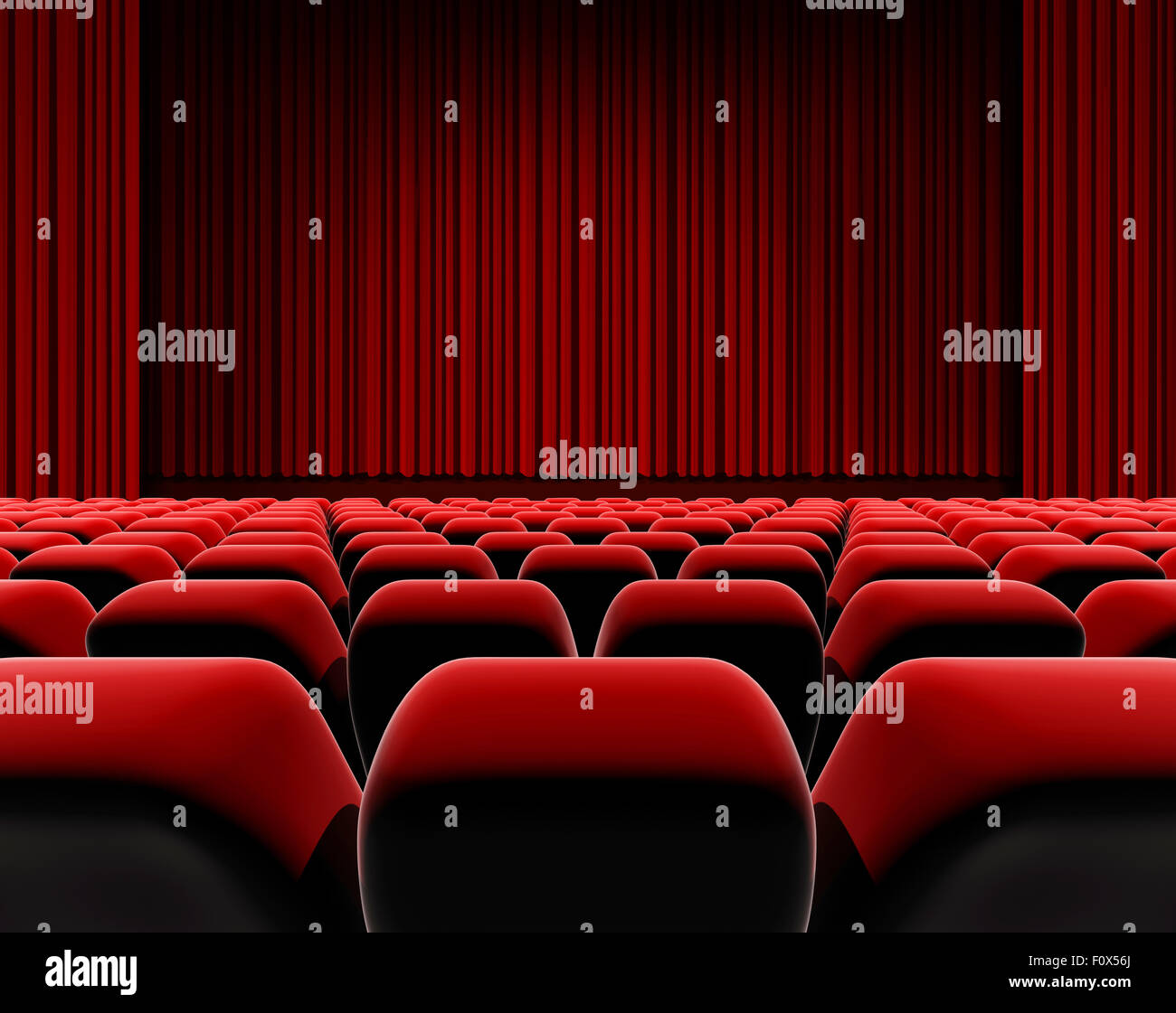 Cinema or theater screen, red curtain and stage with seats Stock Photo ...