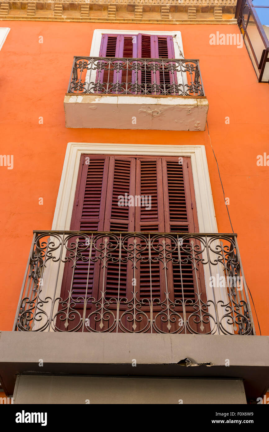 Balconies, streets of the city Toledo, medieval architecture and ...