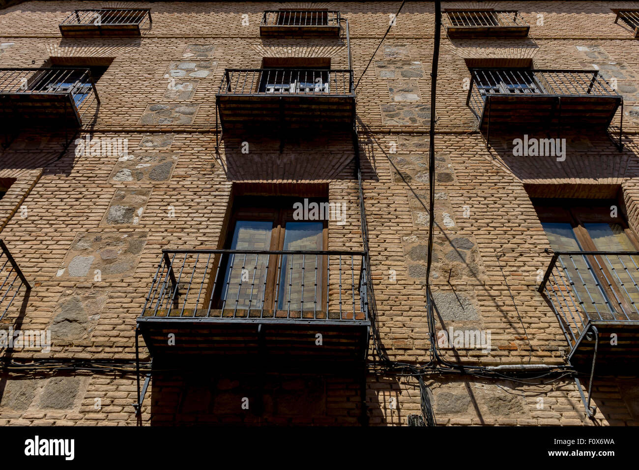Balconies, streets of the city Toledo, medieval architecture and ...