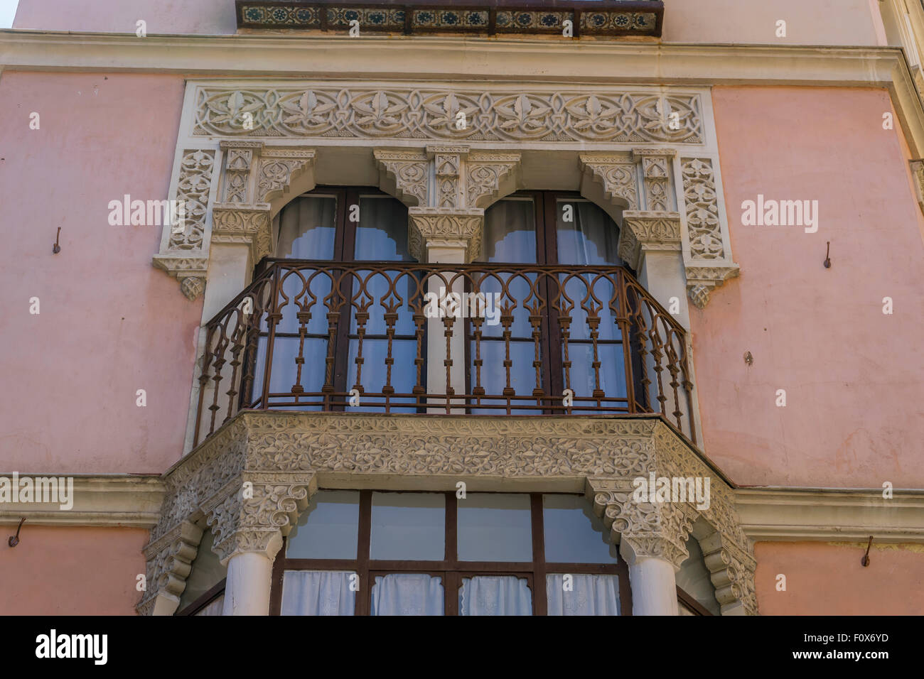 Moorish-style balconies, streets of the city Toledo, medieval ...