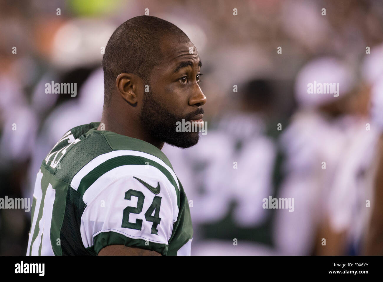 August 21, 2015: New York Jets cornerback Darrelle Revis (24) looks on ...