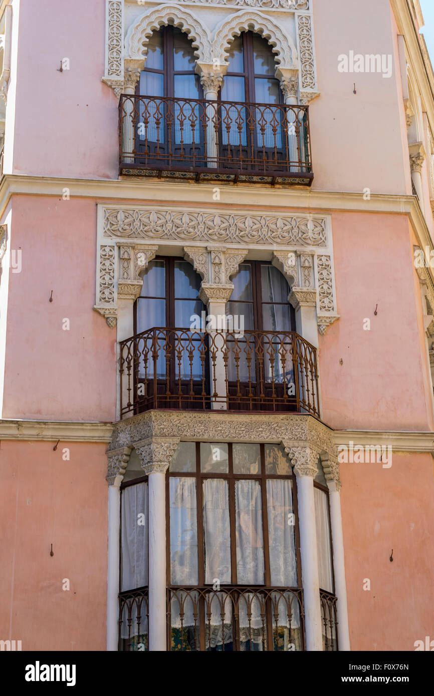 Moorish-style balconies, streets of the city Toledo, medieval ...