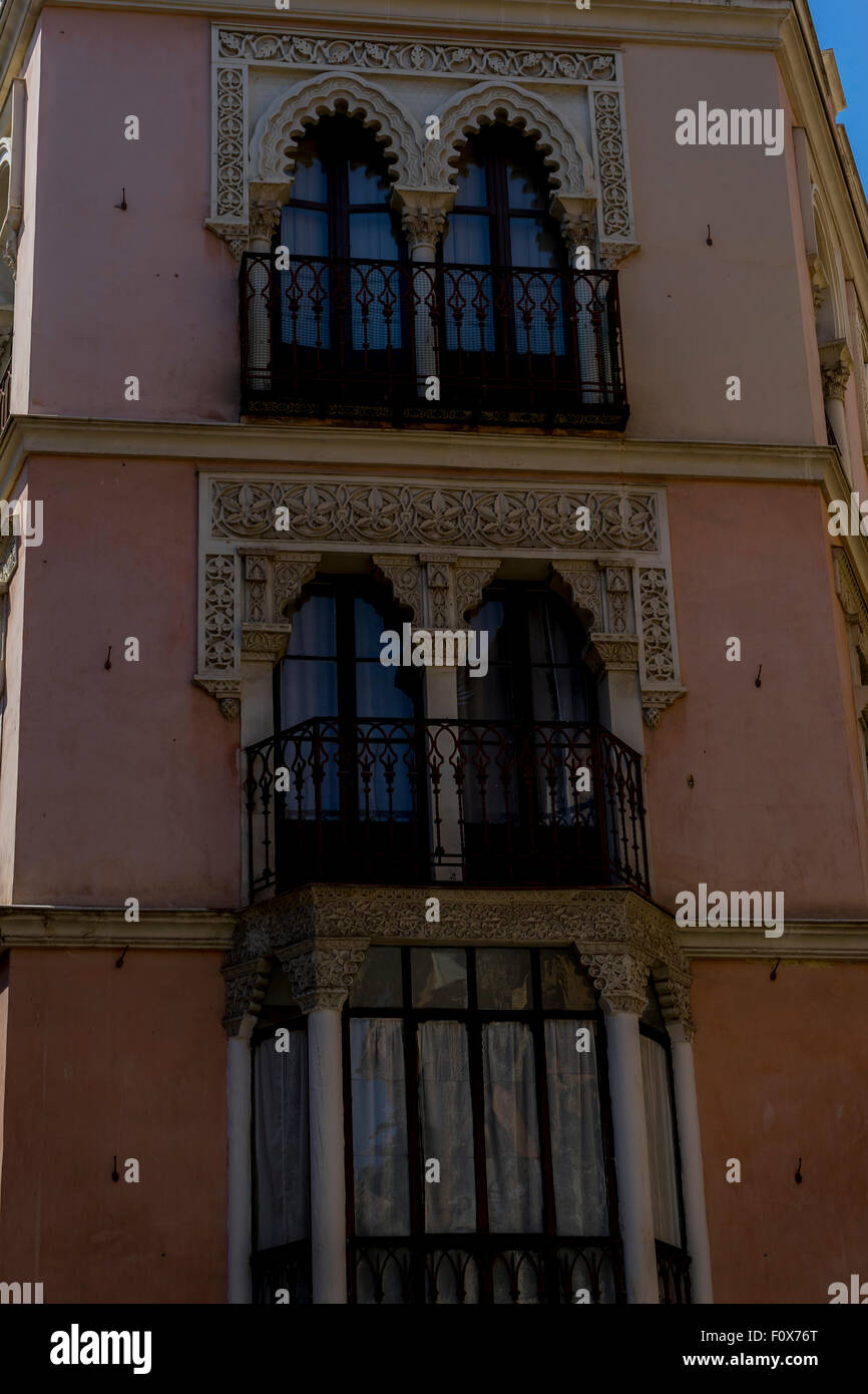Moorish-style balconies, streets of the city Toledo, medieval ...