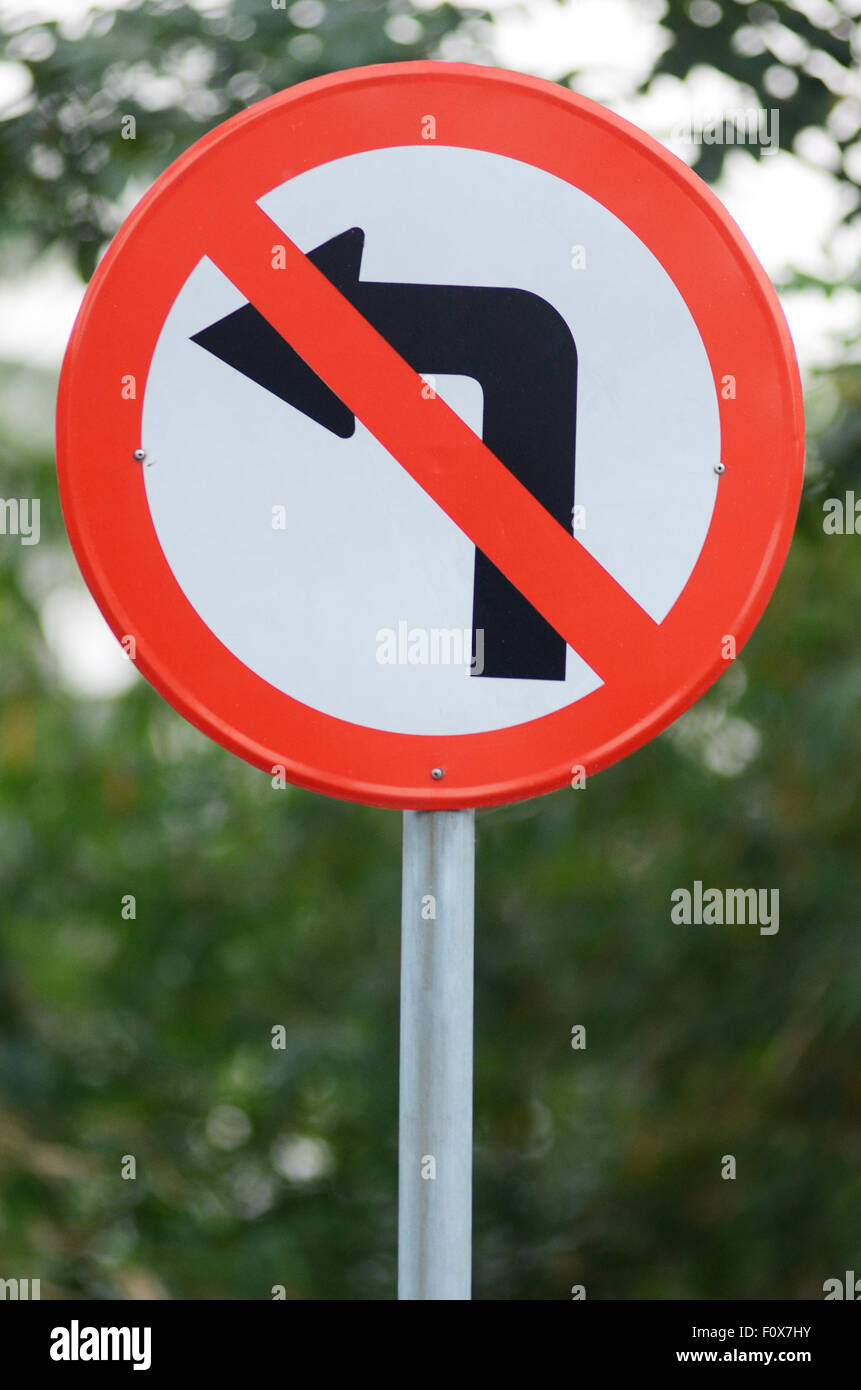 road sign left turn prohibited Stock Photo - Alamy
