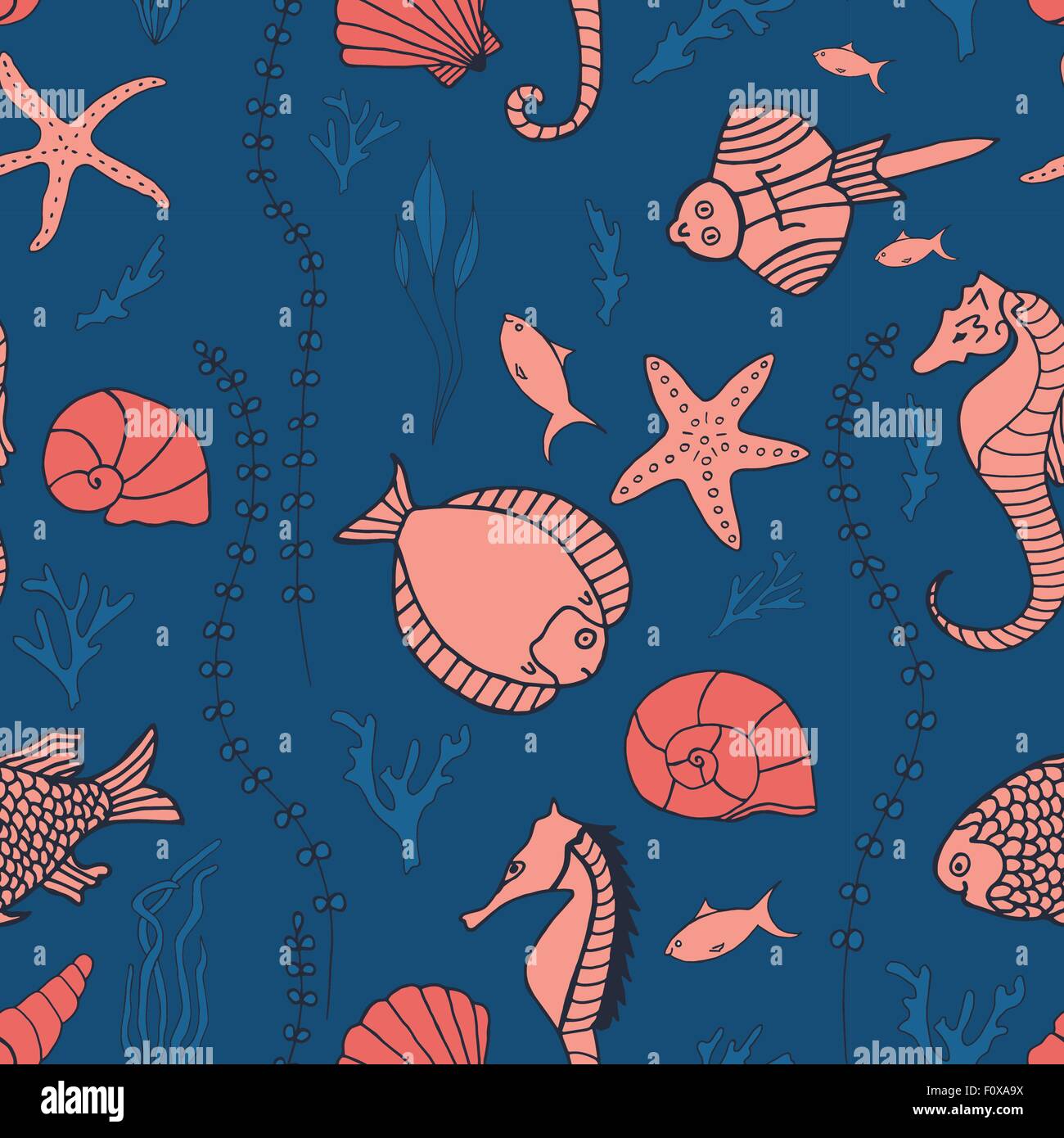 Seamless pattern with hand drawn fishes Stock Vector Image & Art - Alamy