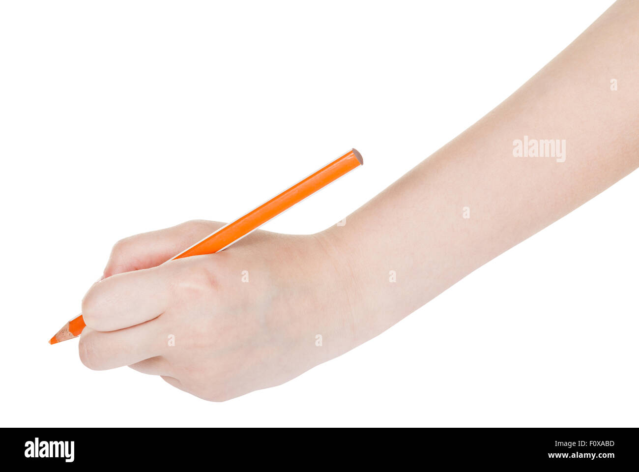 hand drafts by orange pencil isolated on white background Stock Photo ...
