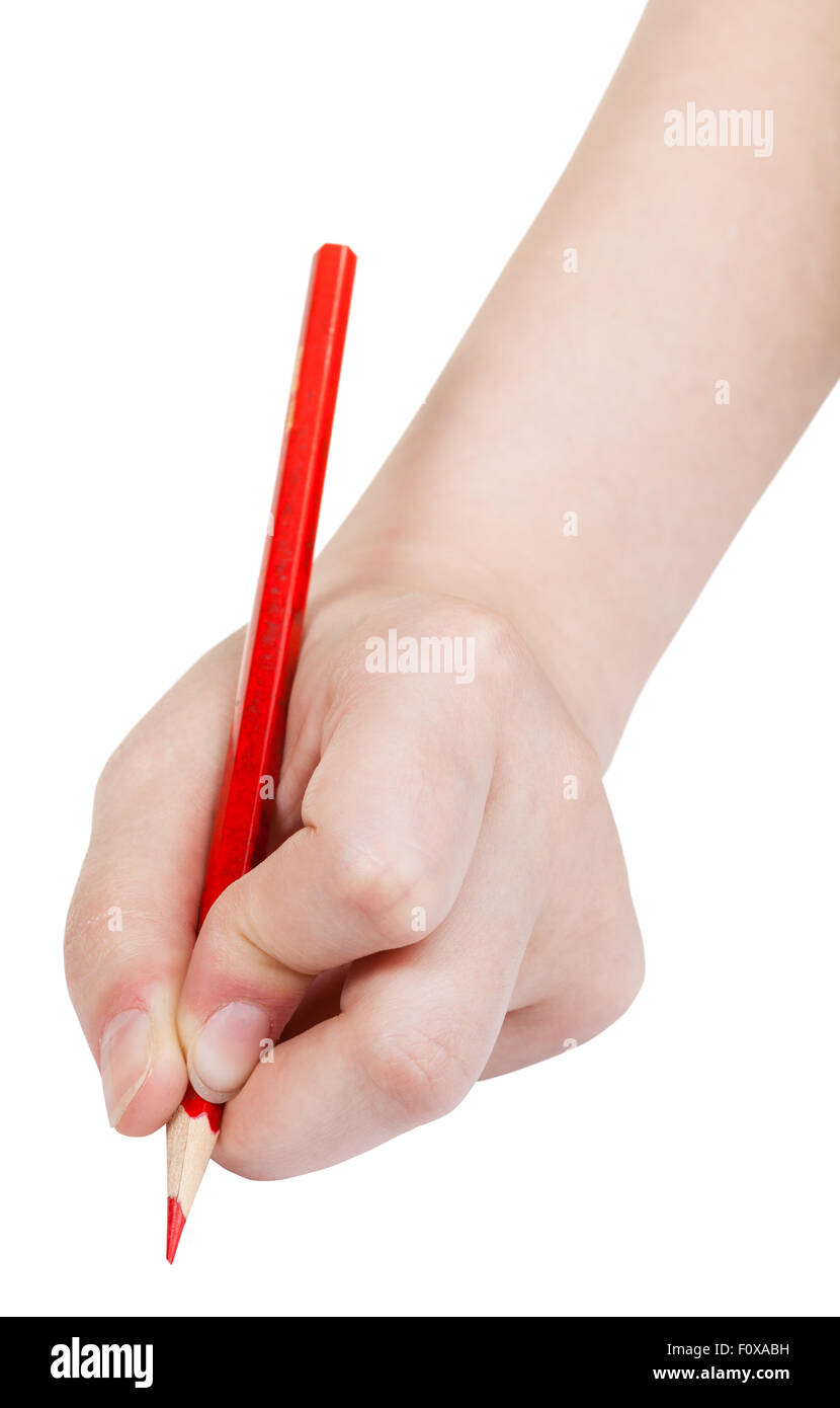 hand draws by wooden red pencil isolated on white background Stock ...