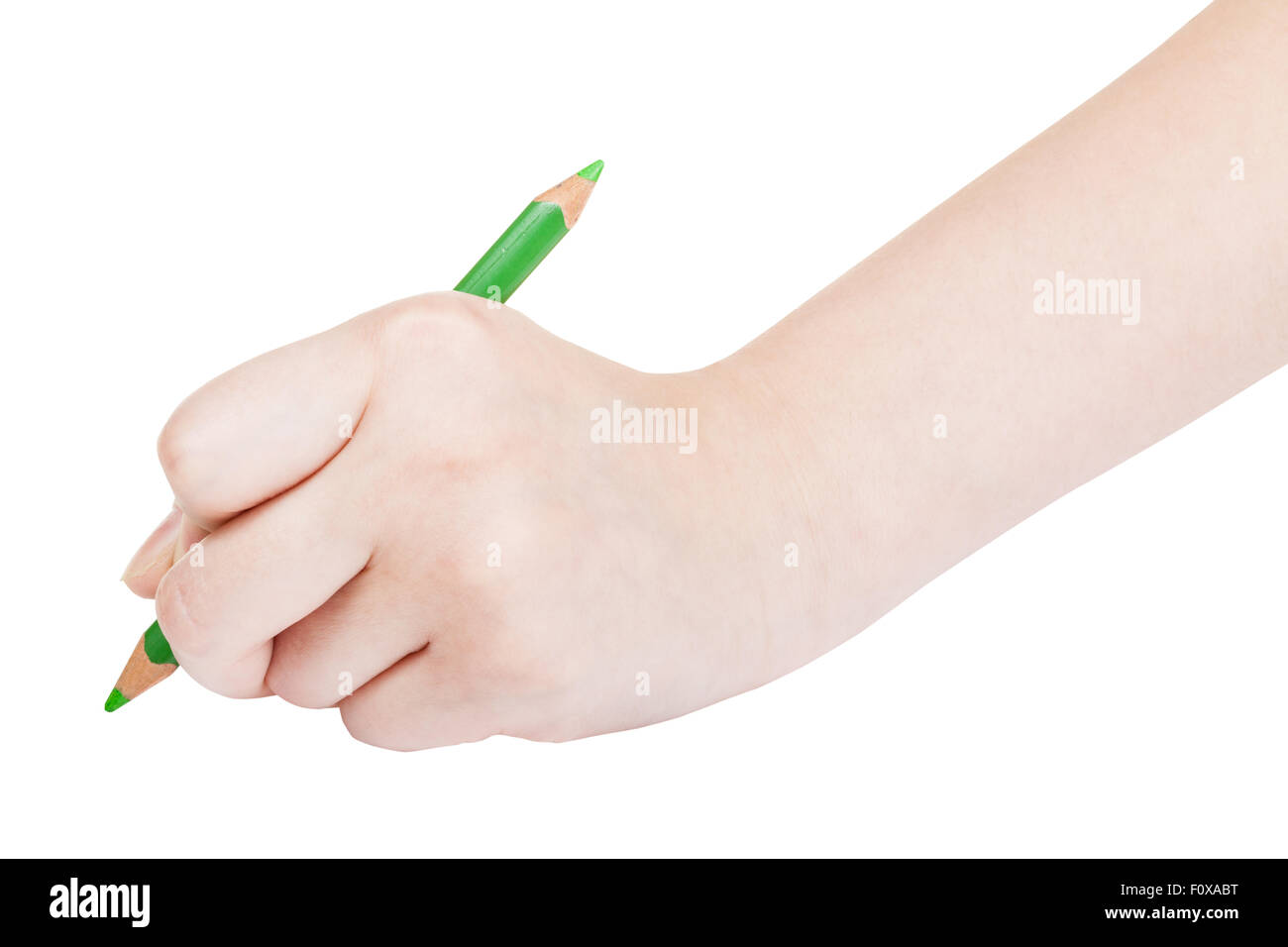 hand writes by green pencil isolated on white background Stock Photo ...