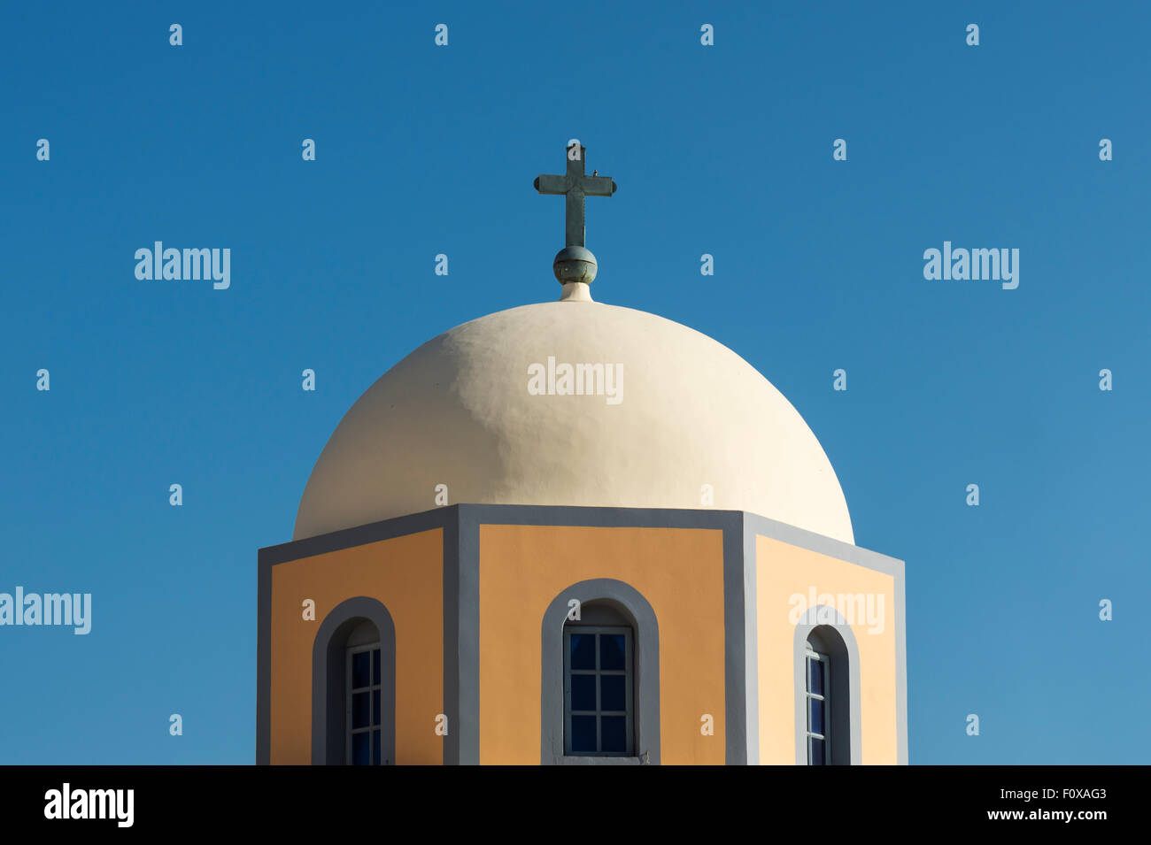 Dome of Catholic Cathedral of St. John the Baptist, Fira, Santorini ...