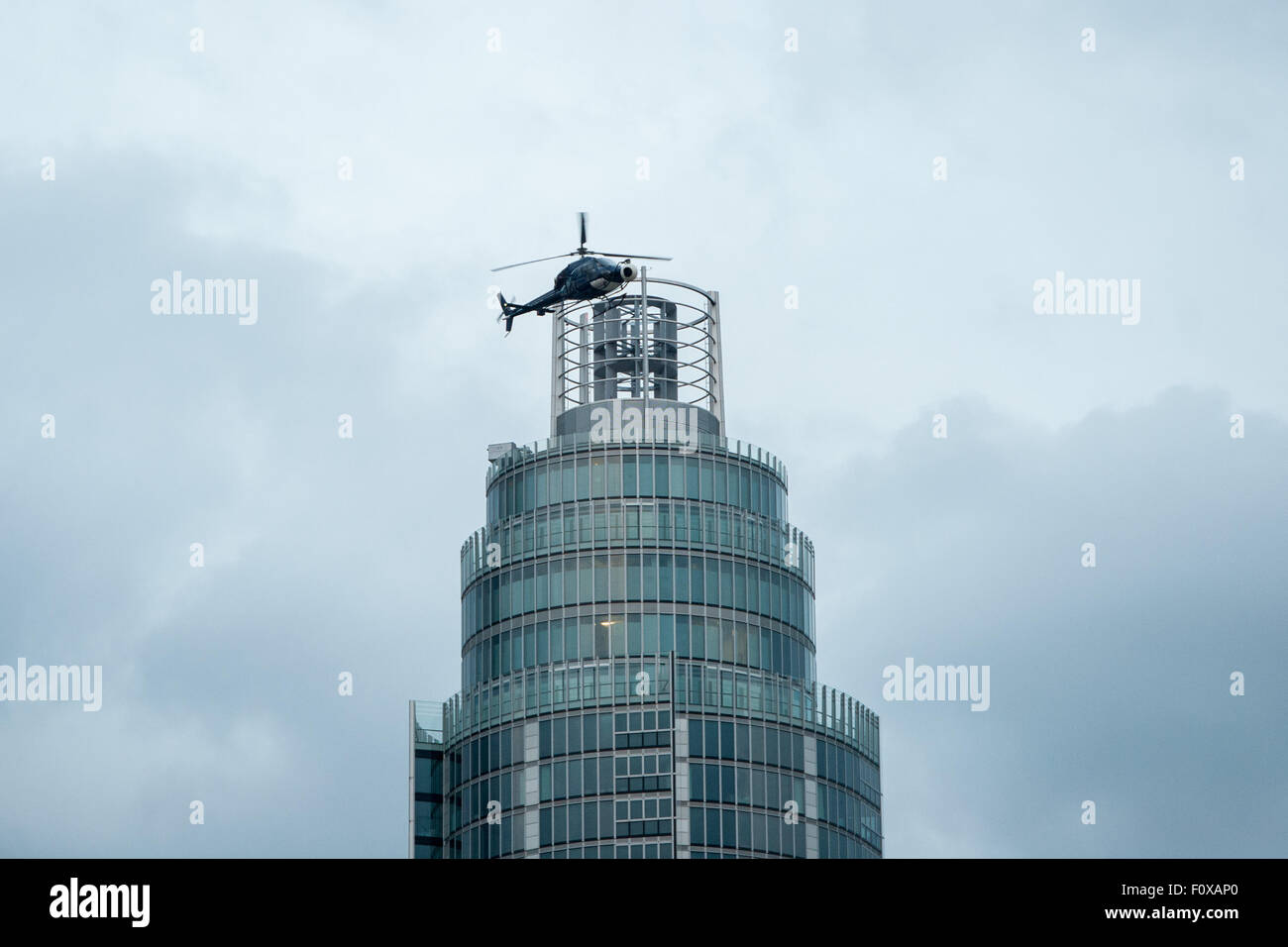 A military style boat in front of the MI6 building during filming of ...