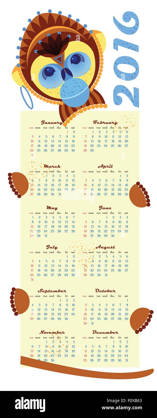 2016 calendar with picture monkey - symbol of year Stock Vector Image ...