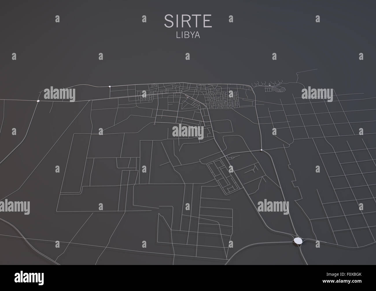 Map of Sirte, Libya, satellite view, map in 3d. Black and white Stock ...