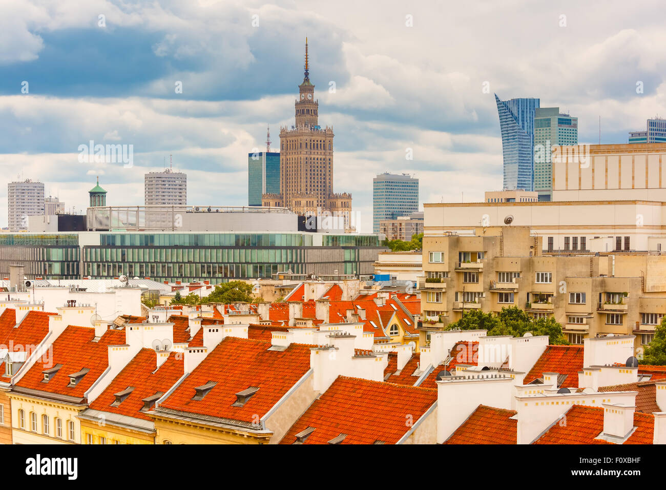 Aerial view of skyscrapers and Warsaw Old town Stock Photo - Alamy