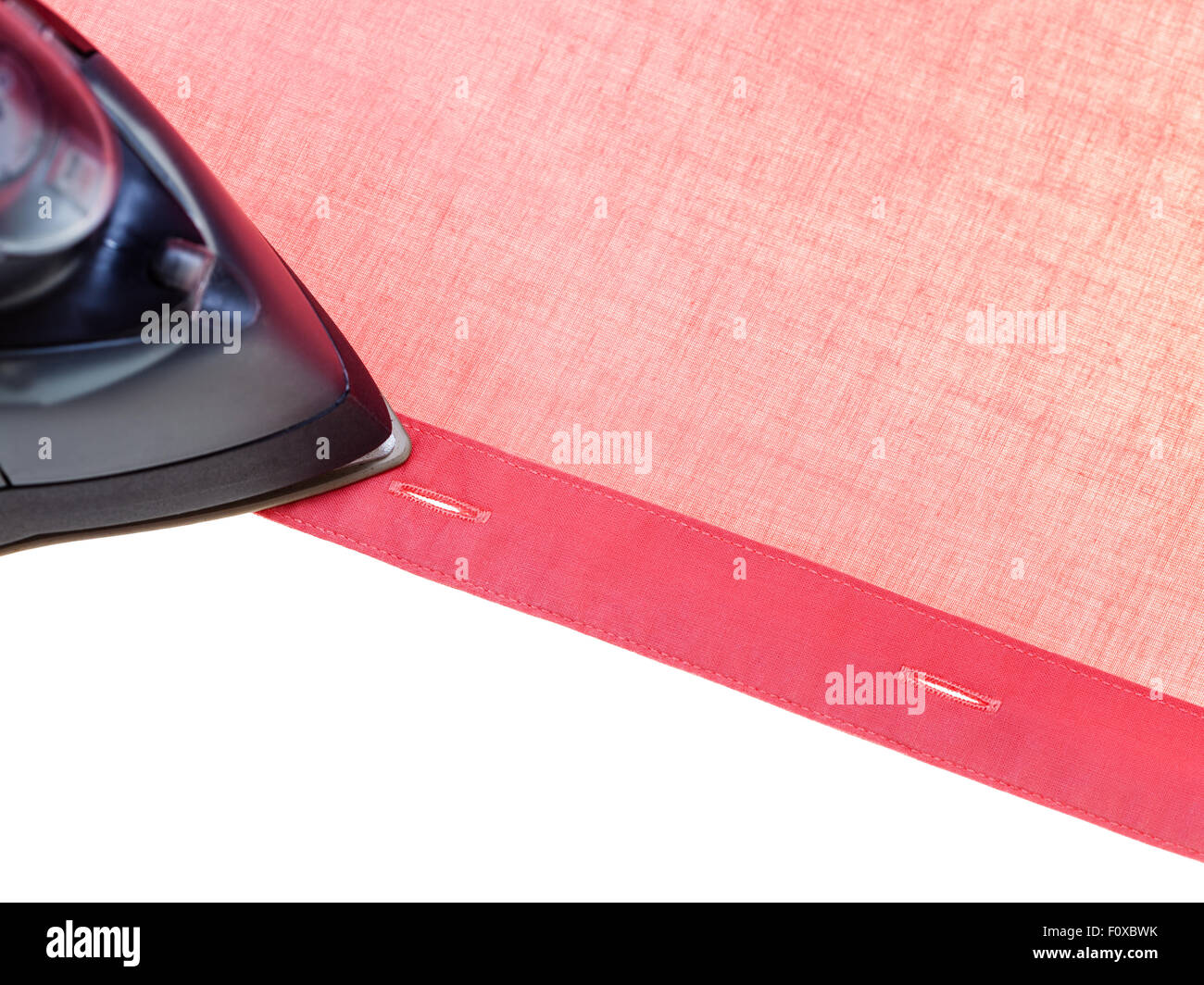 top view of clothing iron ironing red shirt isolated on white ...