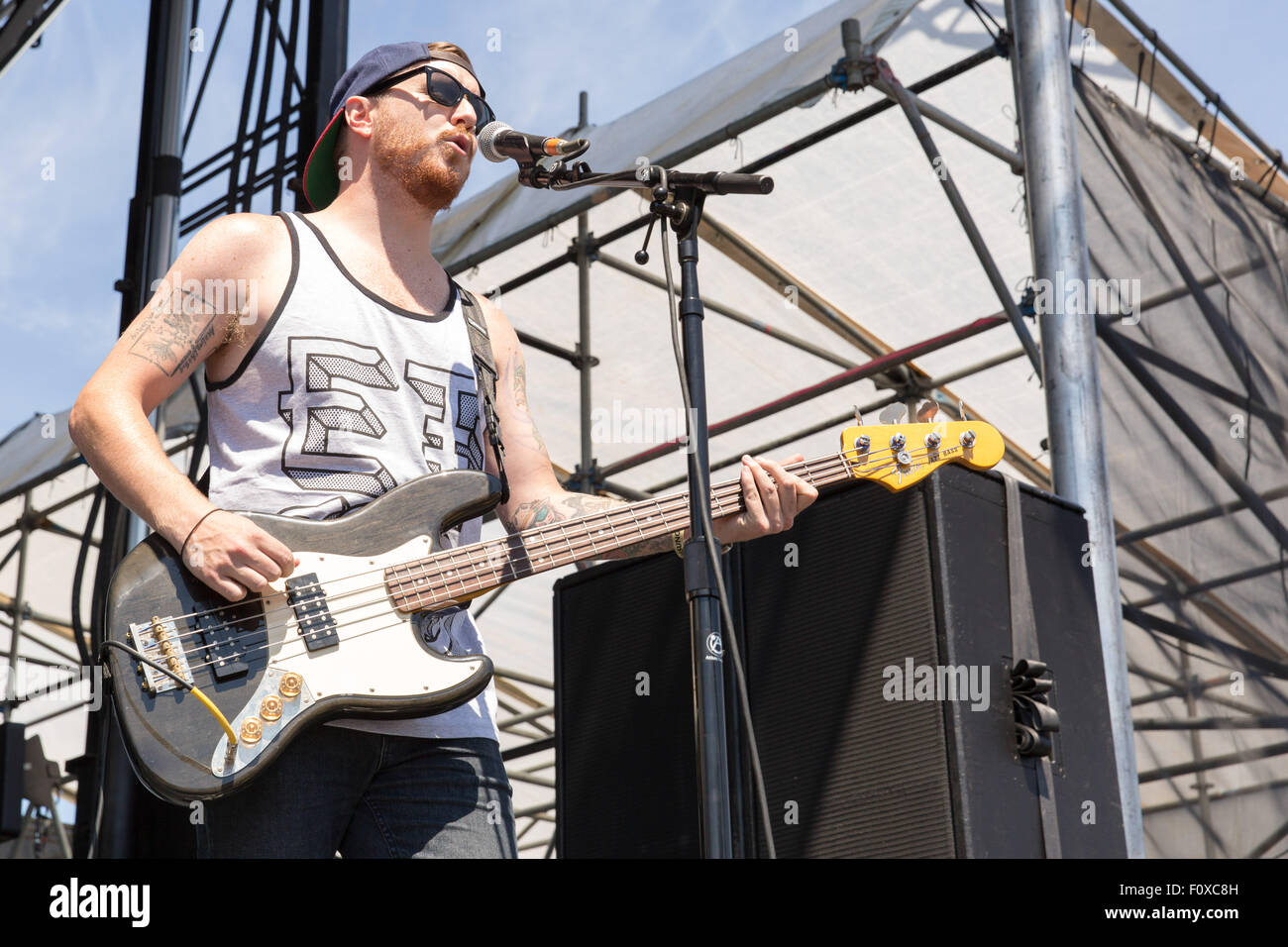 Wantagh, New York, USA. 22nd Aug, 2015. Bassist KYLE COOK of CRUISR ...
