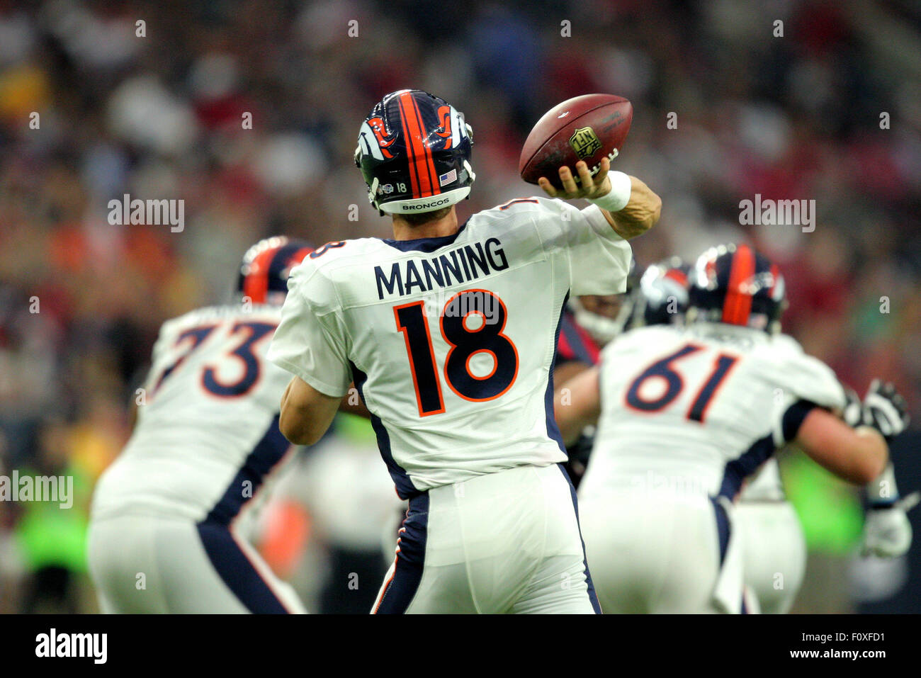 Houston, TX, USA. 22nd Aug, 2015. Denver Broncos quarterback Peyton ...