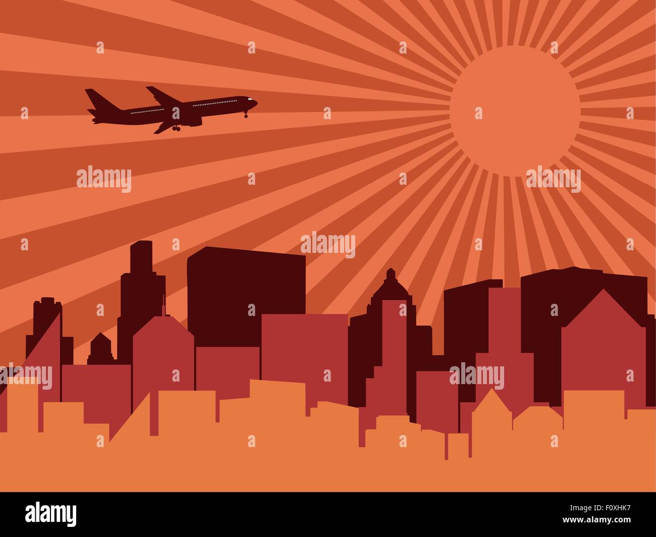 City, airplane and sun. Vector illustration Stock Vector Image & Art ...