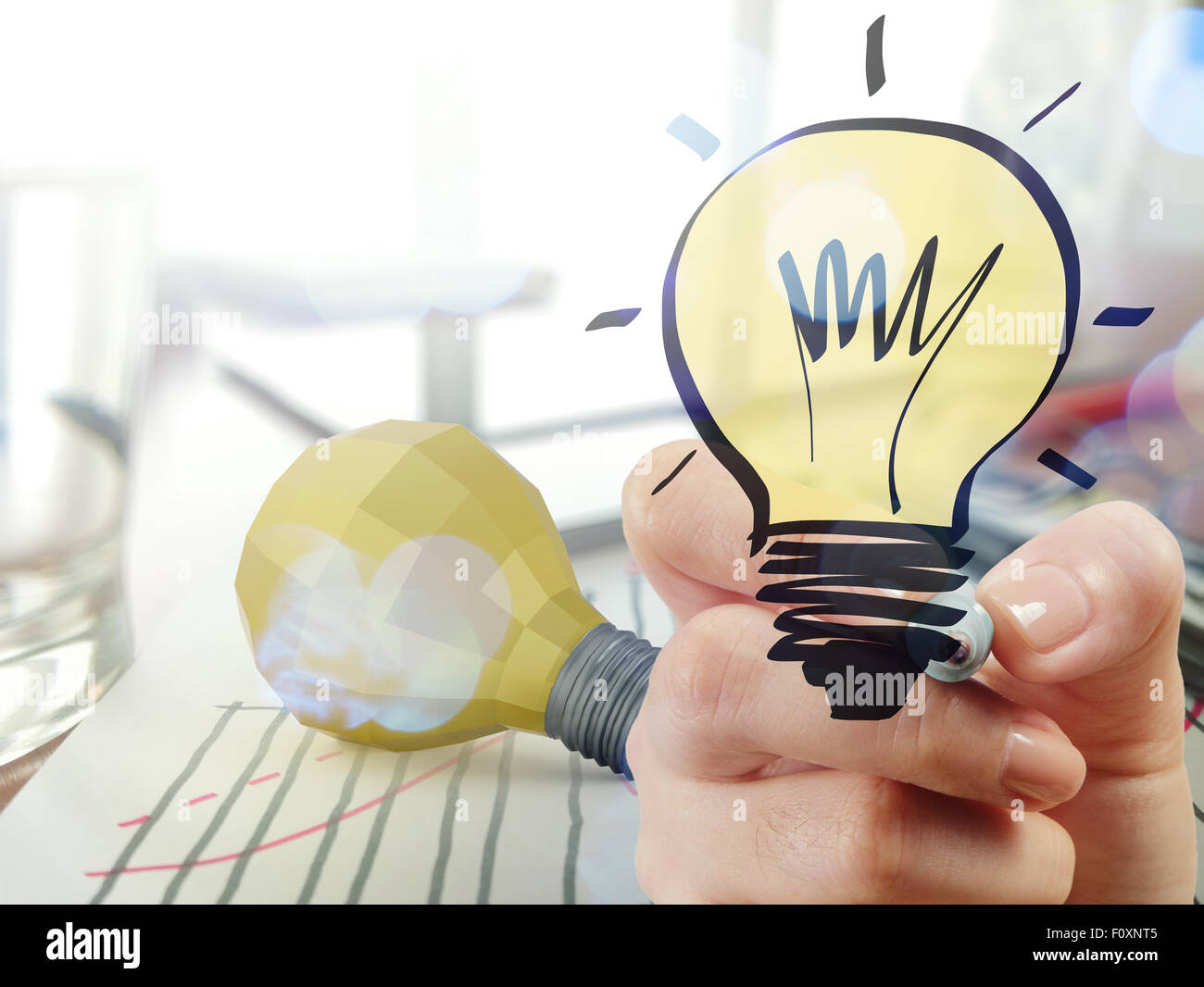 businessman hand drawing creative business strategy with light bulb as ...