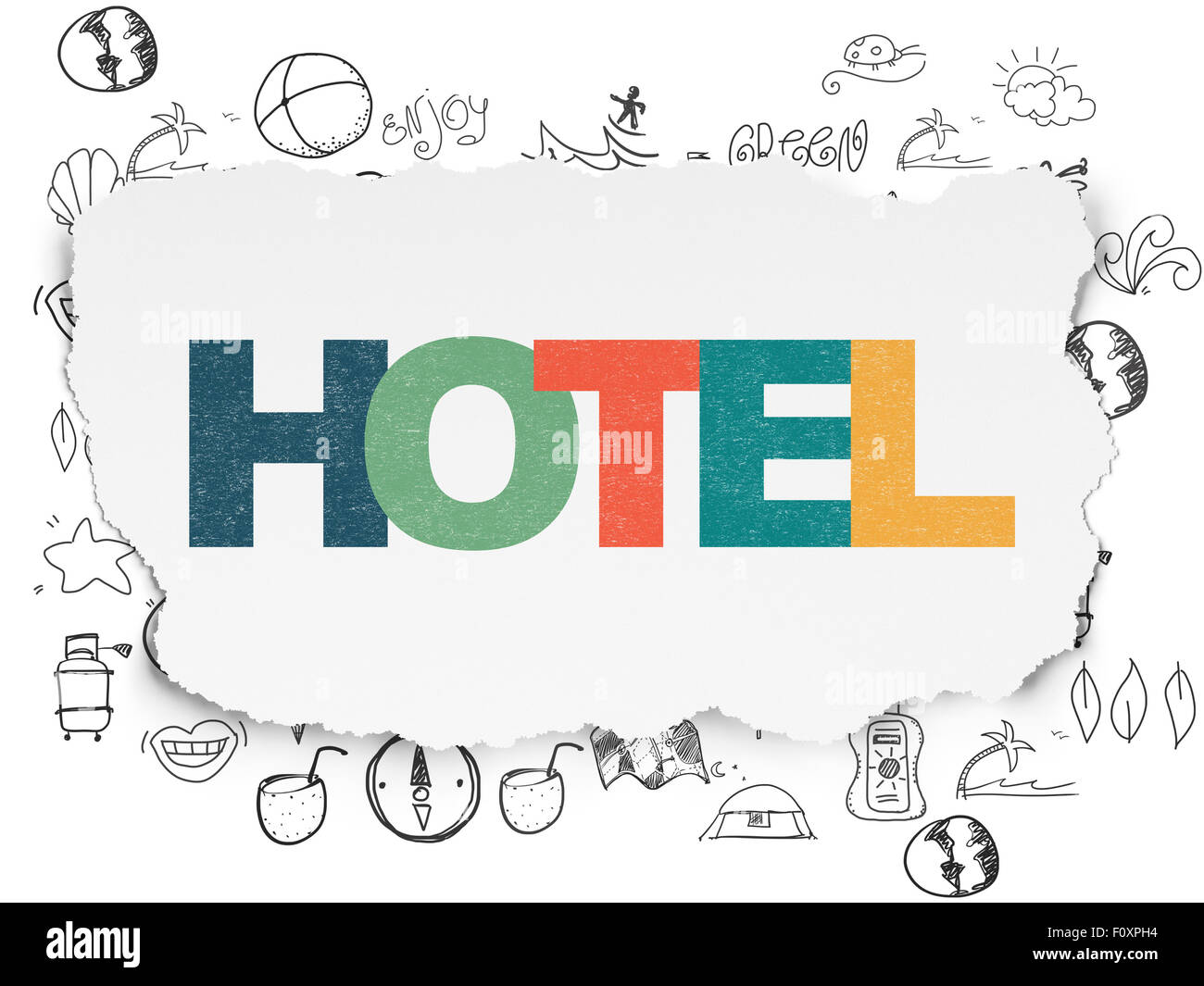 Vacation concept: Hotel on Torn Paper background Stock Photo - Alamy