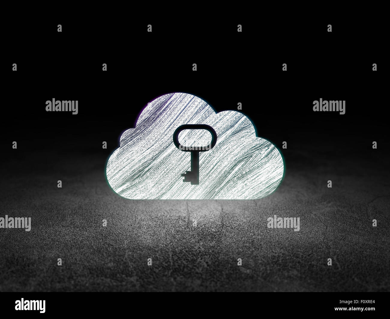 Cloud computing concept: Cloud With Key in grunge dark room Stock Photo ...