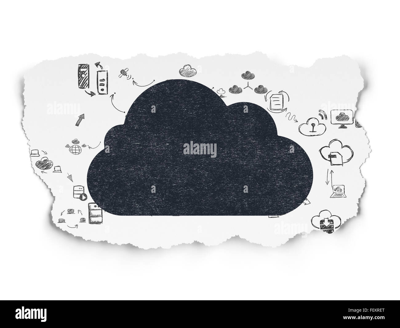 Cloud technology concept: Cloud on Torn Paper background Stock Photo ...