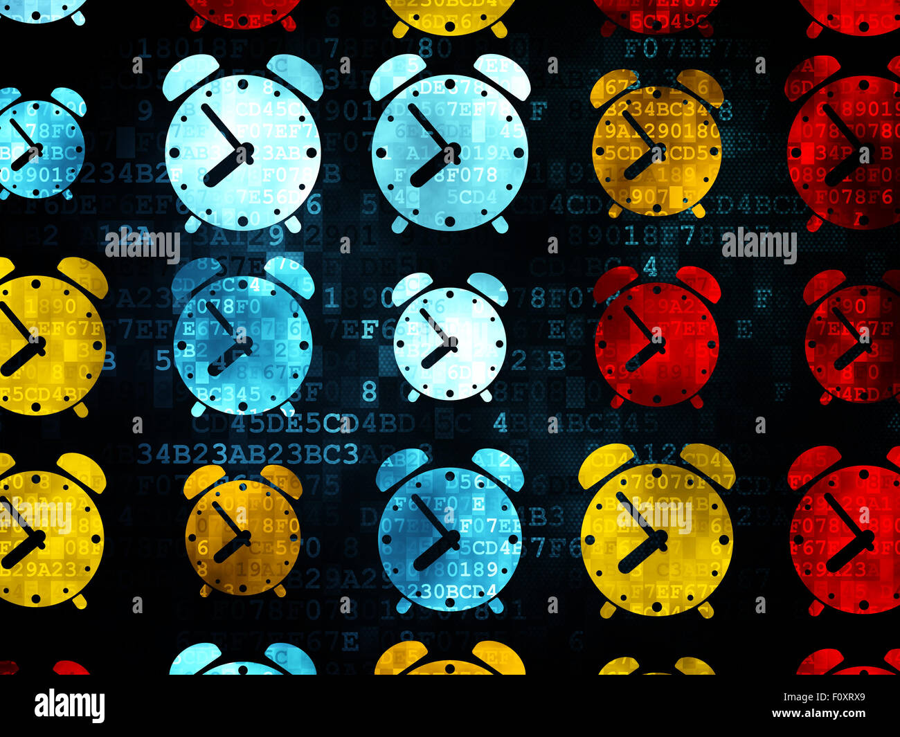 Time concept: Alarm Clock icons on Digital background Stock Photo - Alamy