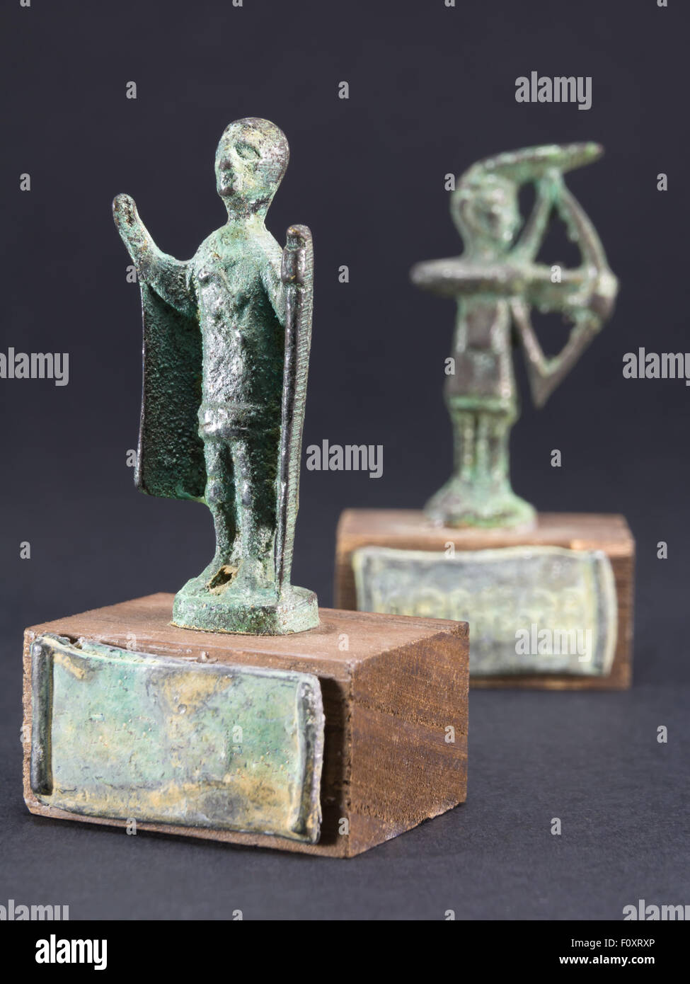 archer bronze statuette and chieftain praying with cloak and stick ...