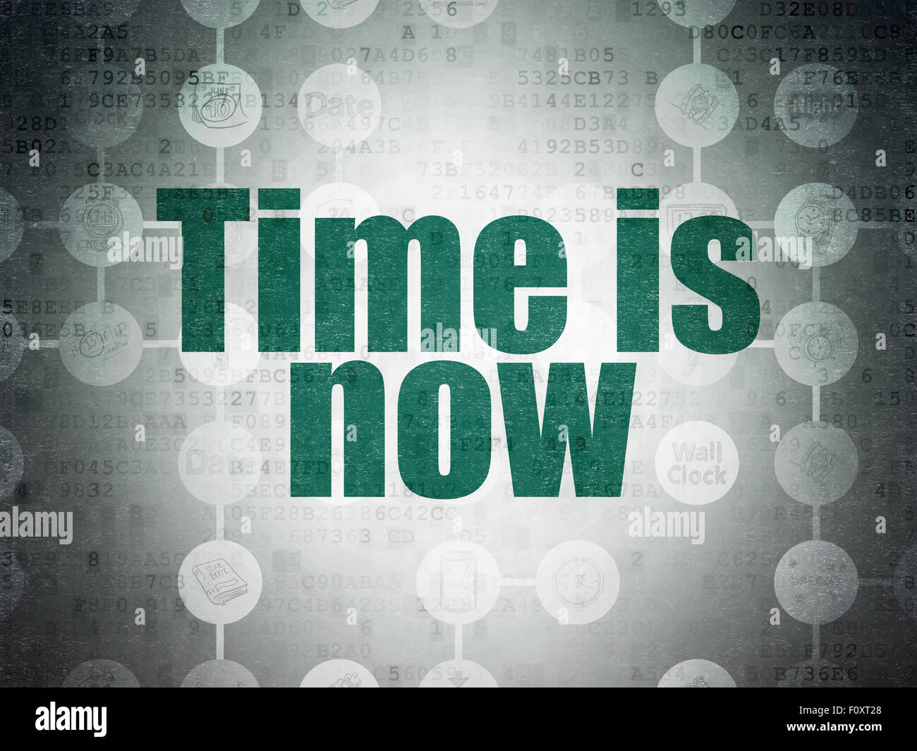 Time concept: Time is Now on Digital Paper background Stock Photo - Alamy