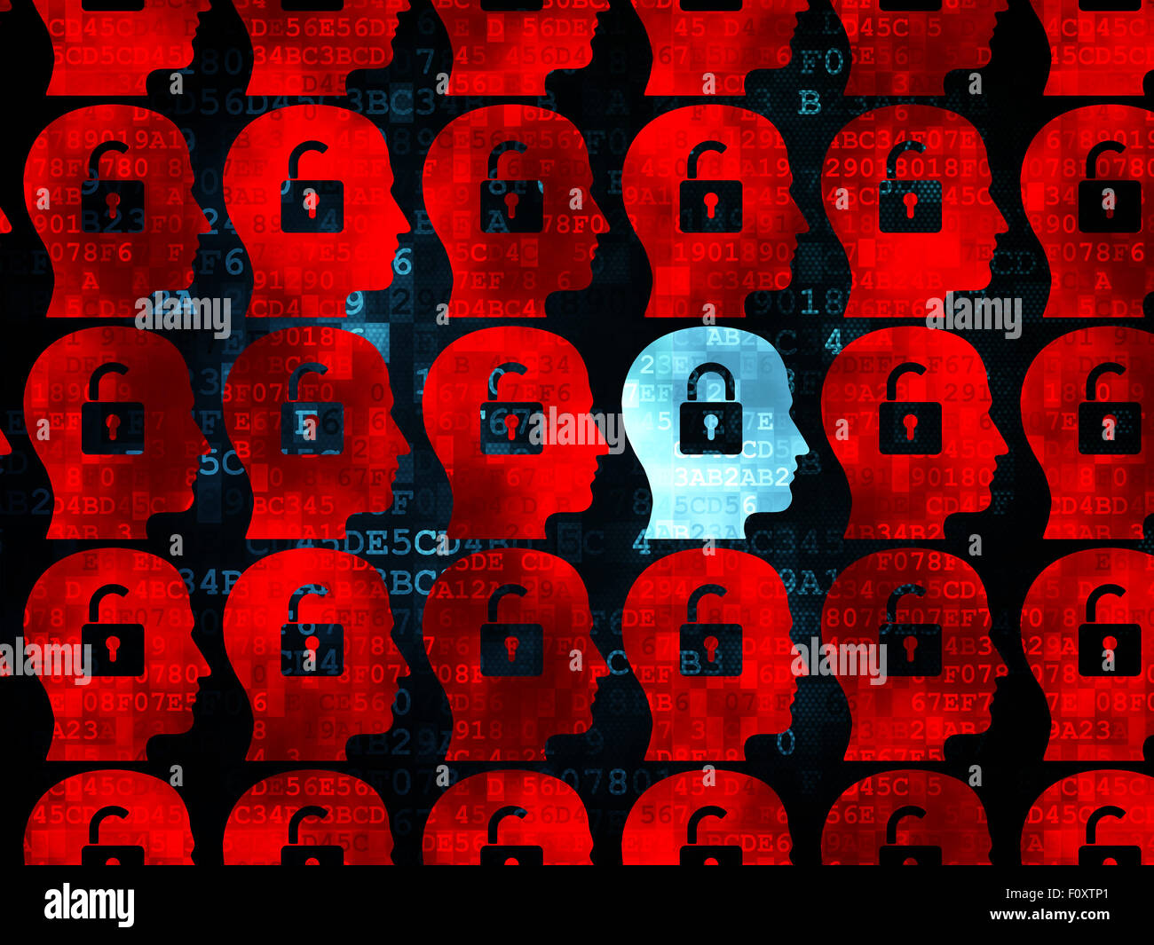 Security concept: head with padlock icon on Digital background Stock ...