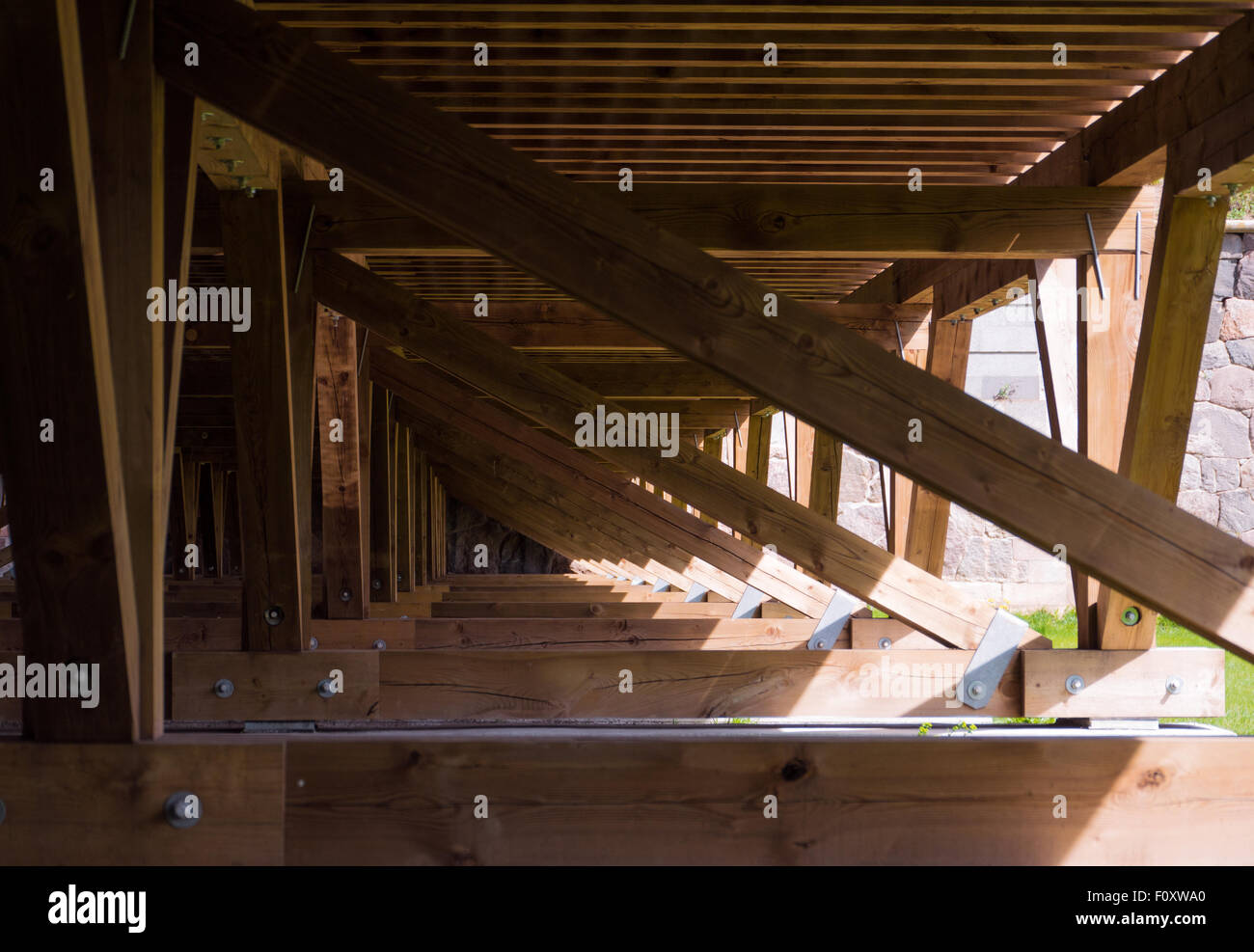 Wooden bridge with green grass at summer time Stock Photo - Alamy