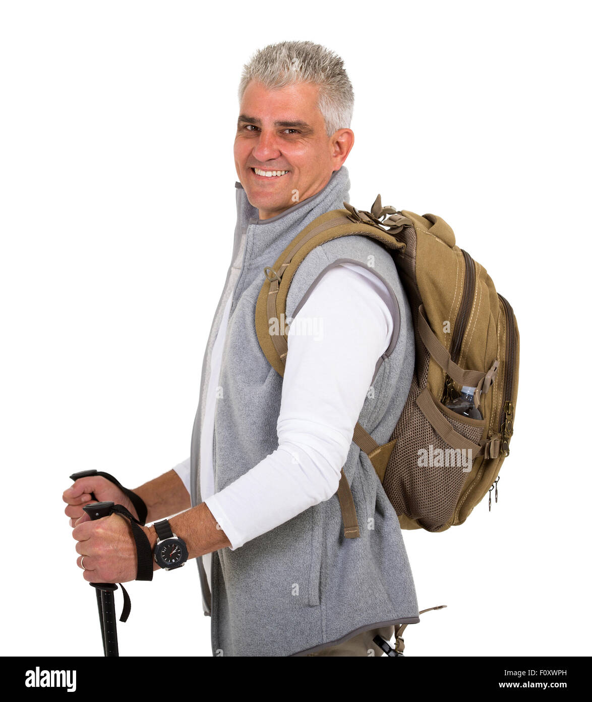 Happy man hiking sticks on hi-res stock photography and images - Alamy
