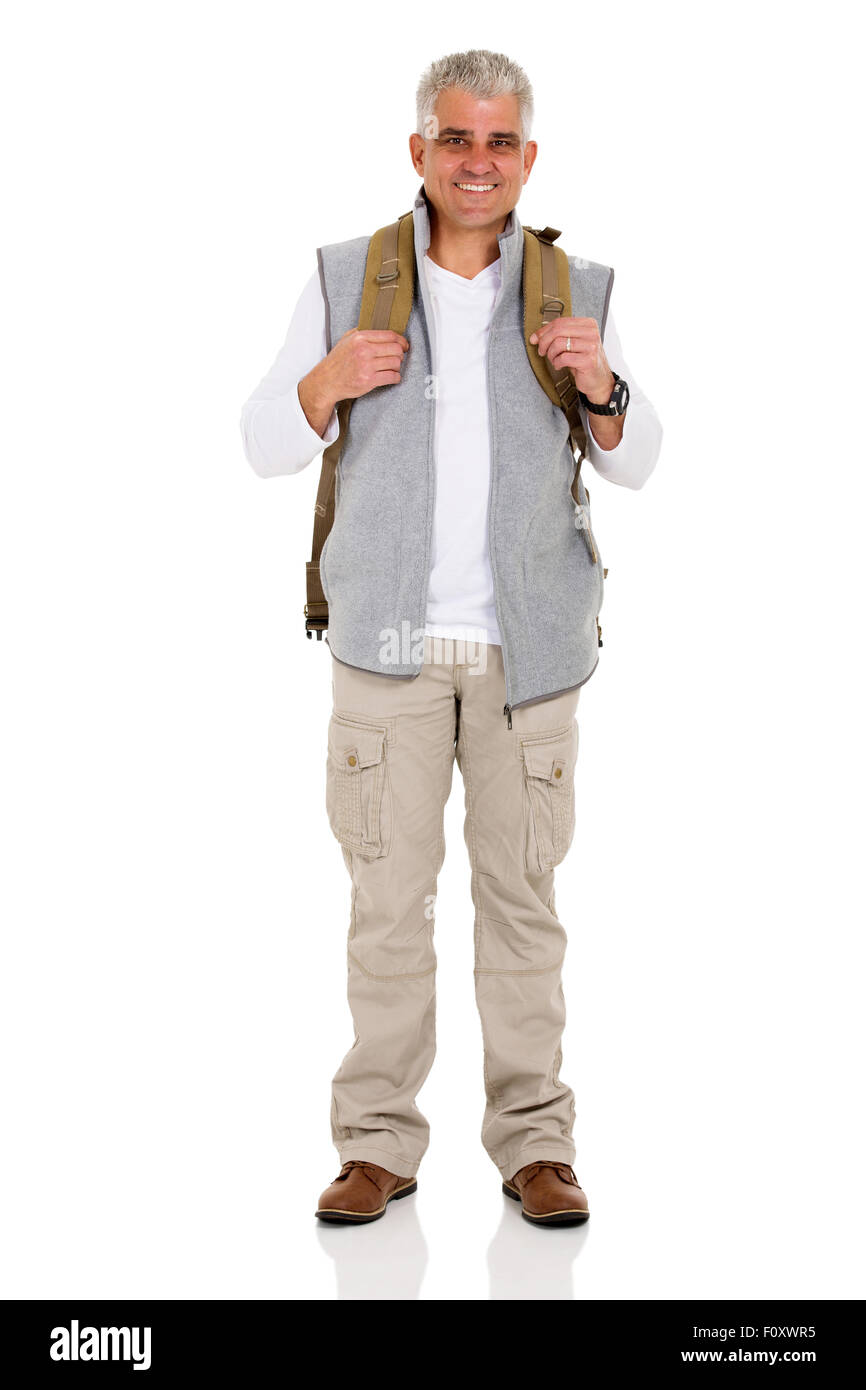 Happy man backpack standing Cut Out Stock Images & Pictures - Alamy