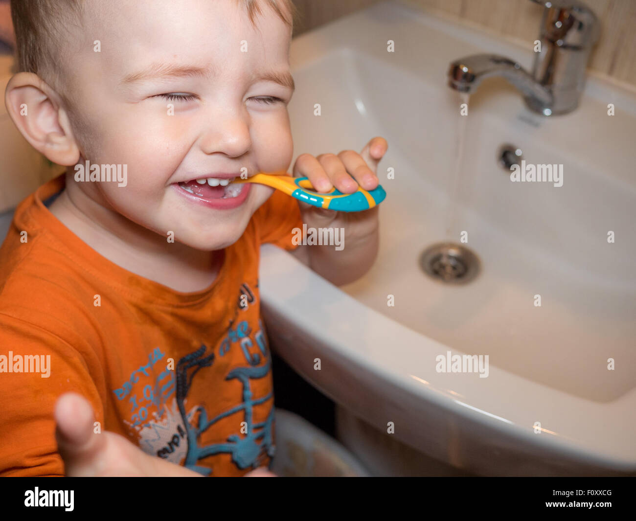 Cute toddler boy brushing teeth. Teeth cleaning, dental care Stock ...