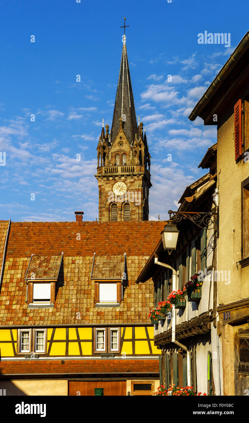 Street view of old tradicional alsacien village, Dambach la Ville Stock ...