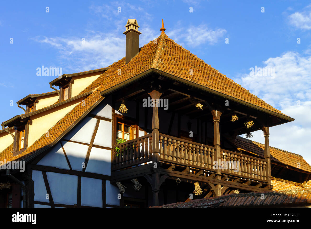 Street view of old tradicional alsacien village, Dambach la Ville Stock ...
