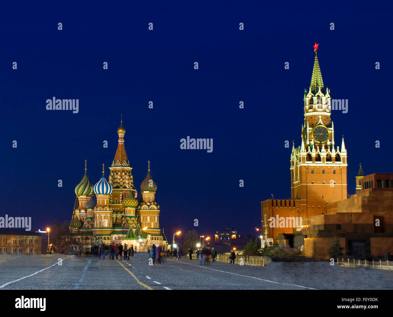 Moscow, Red square at night, with St. Basils Intercession cathedral and ...
